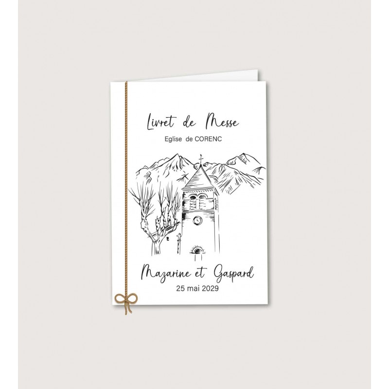 Couverture élégante du livret de messe, dessin de l'église de Corenc