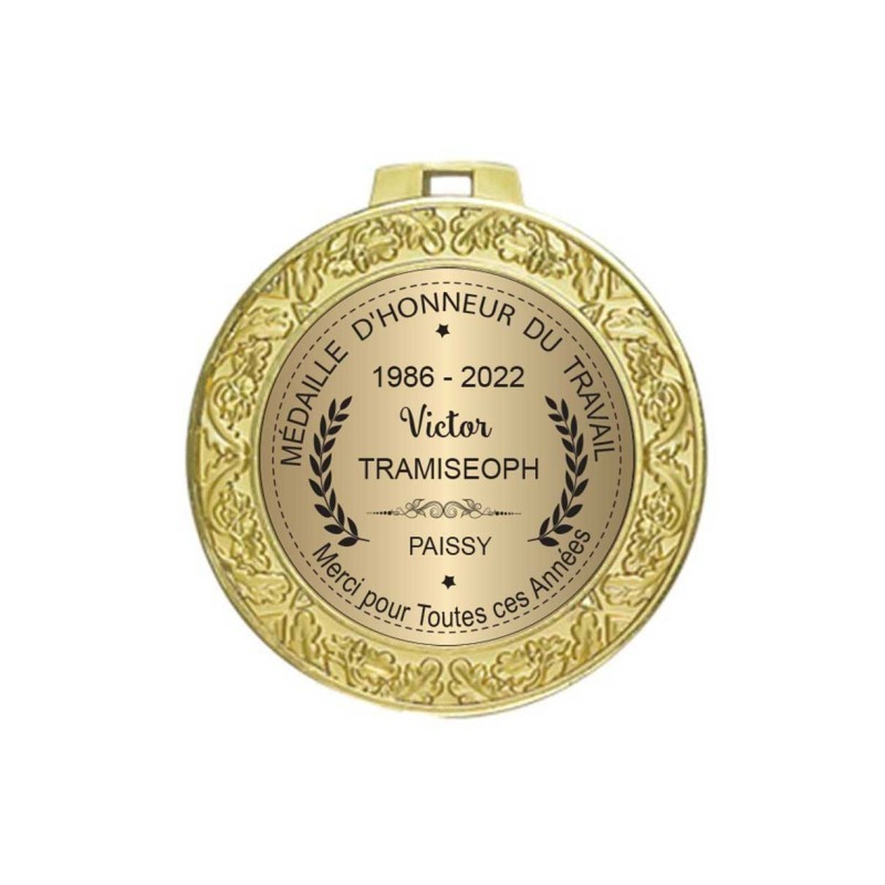 MEDAILLE d'OR d'honneur gravée, 70 mm récompense personnalisée