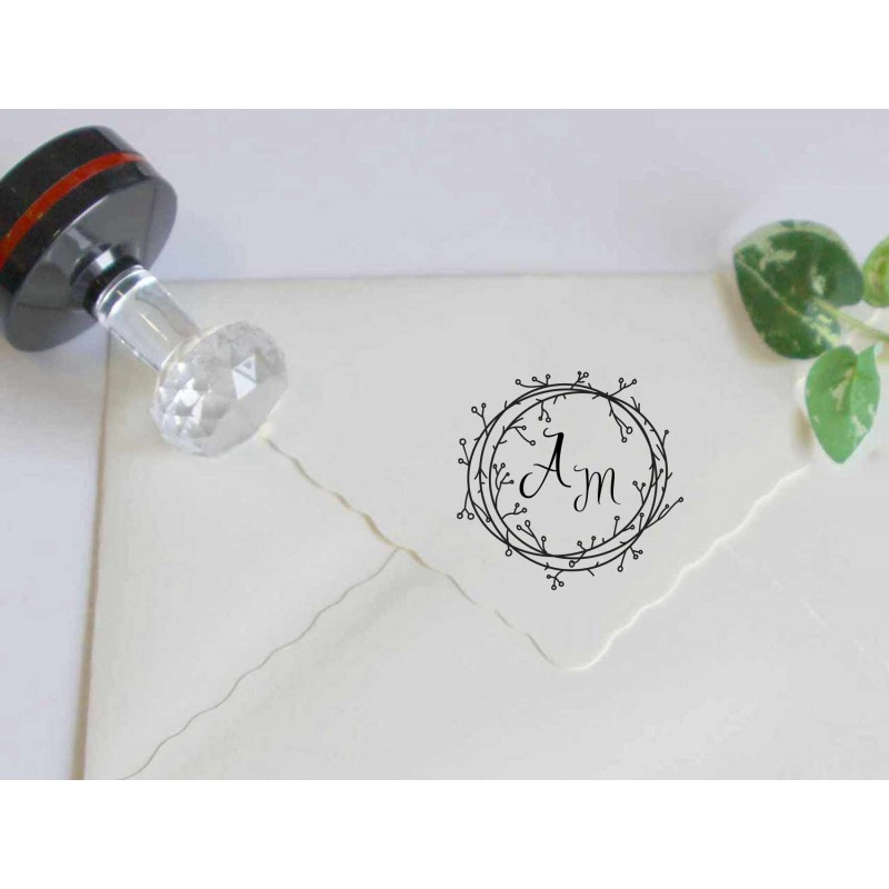 Tampon rond 2 initiales 48mm pré-encré scrapbooking mariage personnalisé